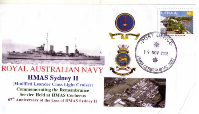 HMAS Sydney II - 19 Nov 2008 - HMAS Cerberus cover - $4.00 : Postcard ...
